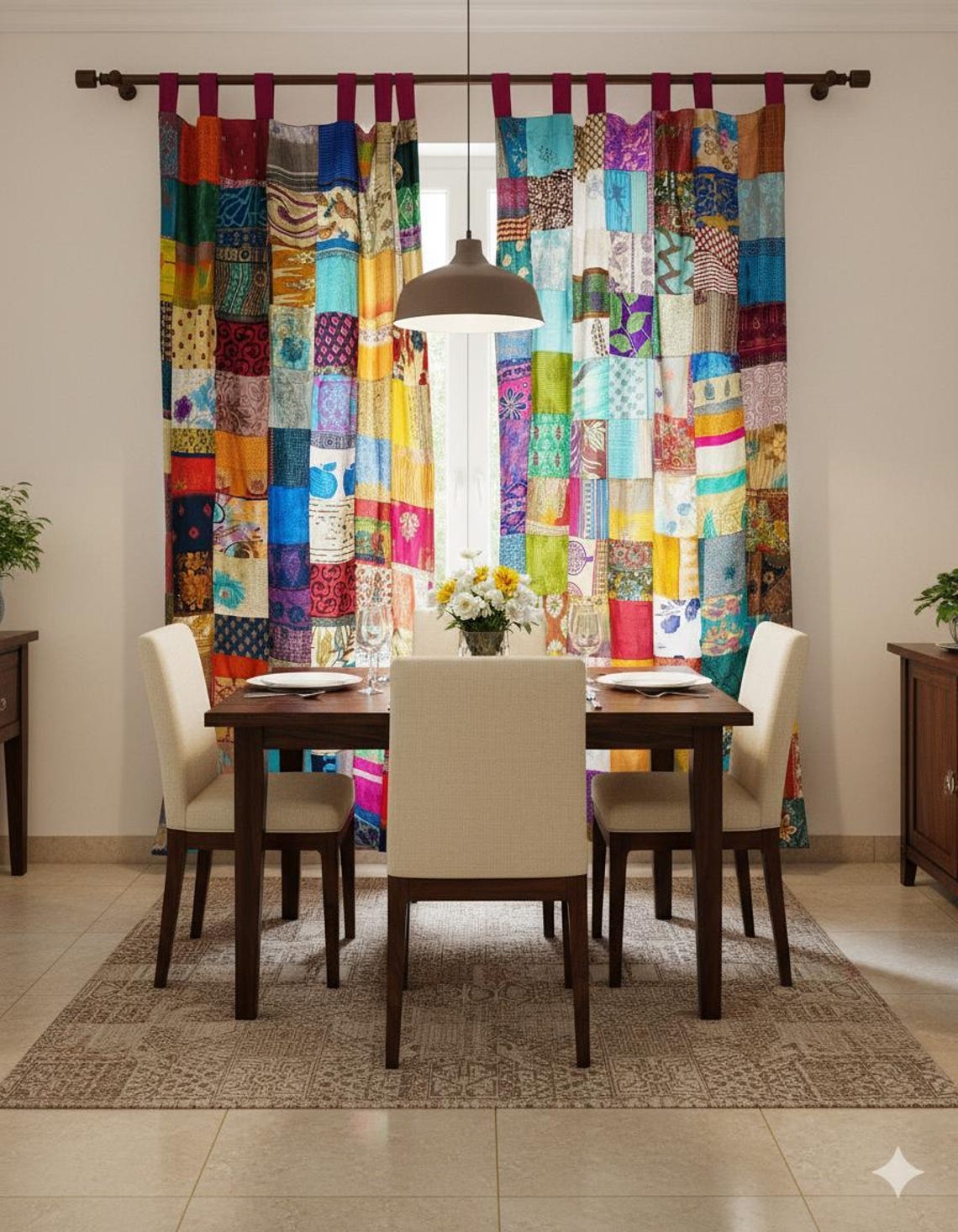 Upcycled Silk Sari Patchwork Curtain Drapes, Patchwork Curtains, Living ...