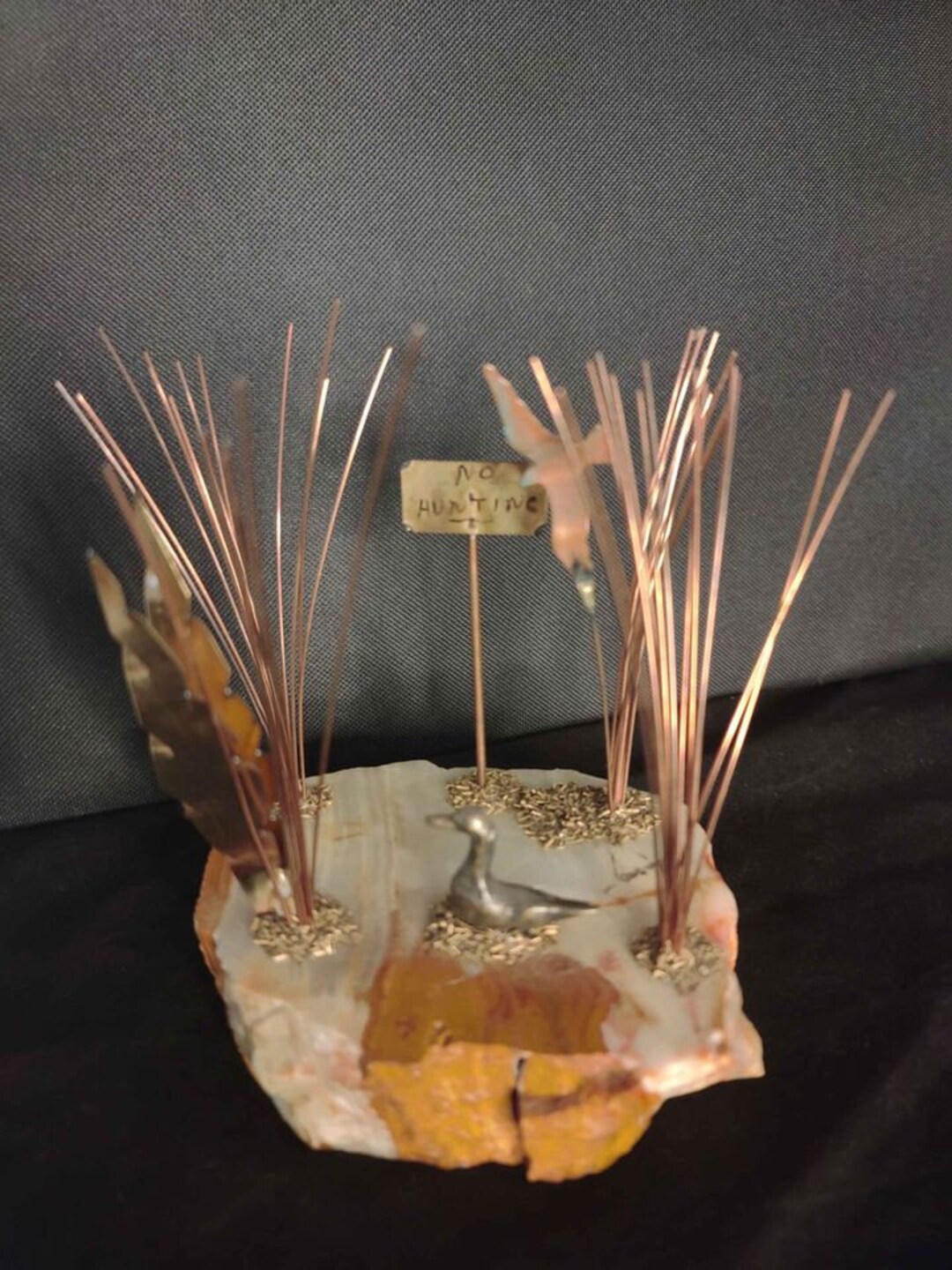 Artist Mario Jason 1970's Bronze Duck No Hunting on White and Brown ...