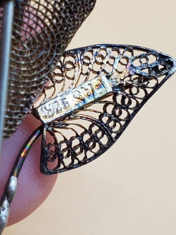 Vintage sterling Filigree orchid lily brooch - Gem