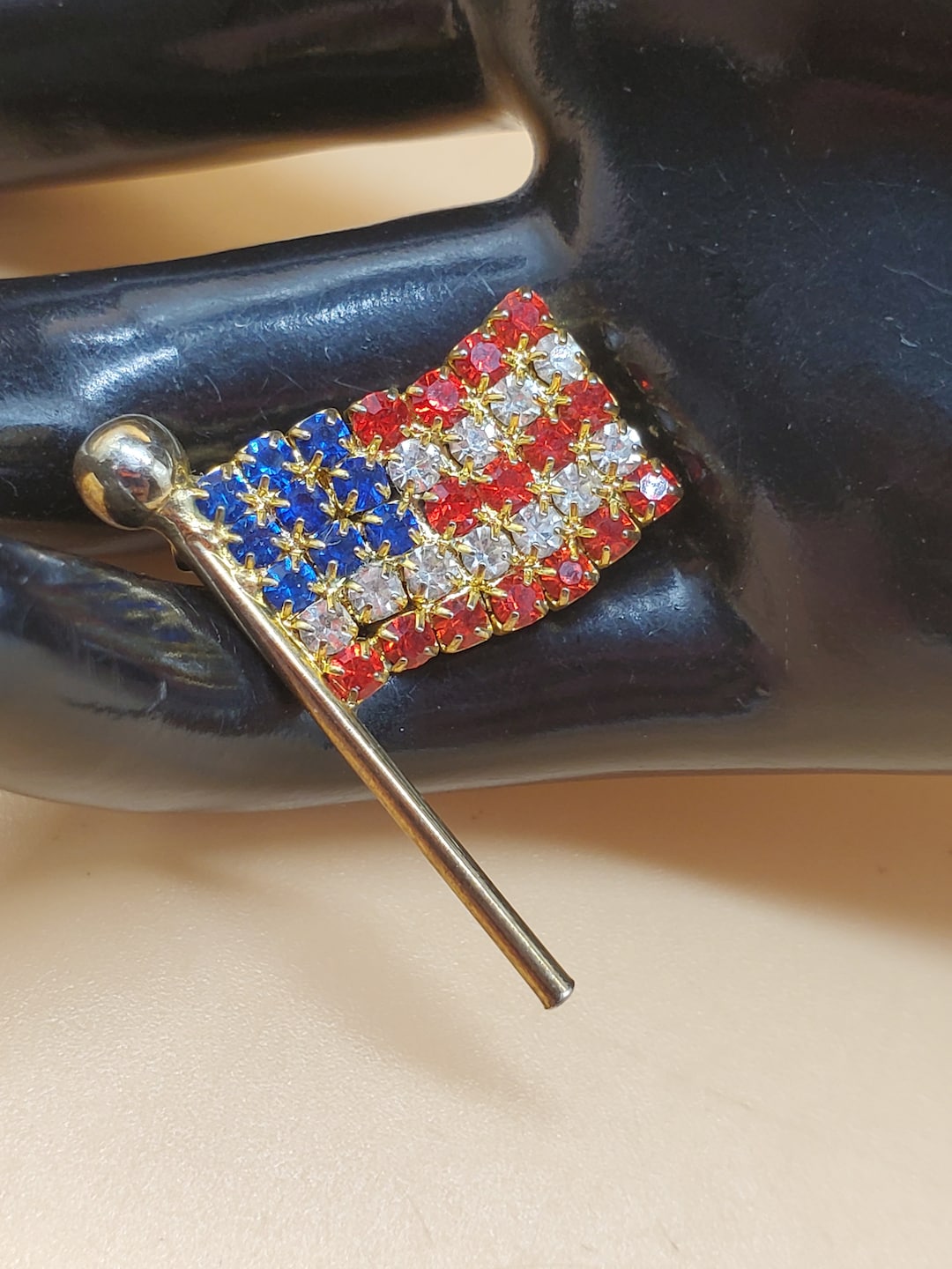 Vintage Red, Clear, and Blue Rhinestone USA Flag Pin - Etsy