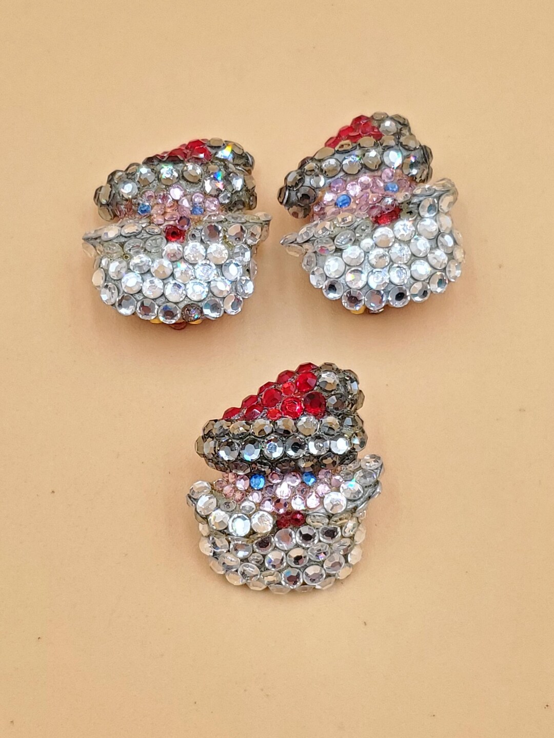 Vintage Richard Kerr Crystal Santa Face Clip-on Earrings With Matching ...
