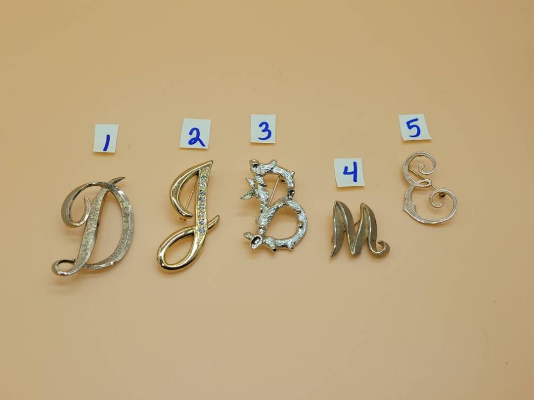 Vintage Gold Tone Cursive Letter Brooch, Select Styles - Etsy