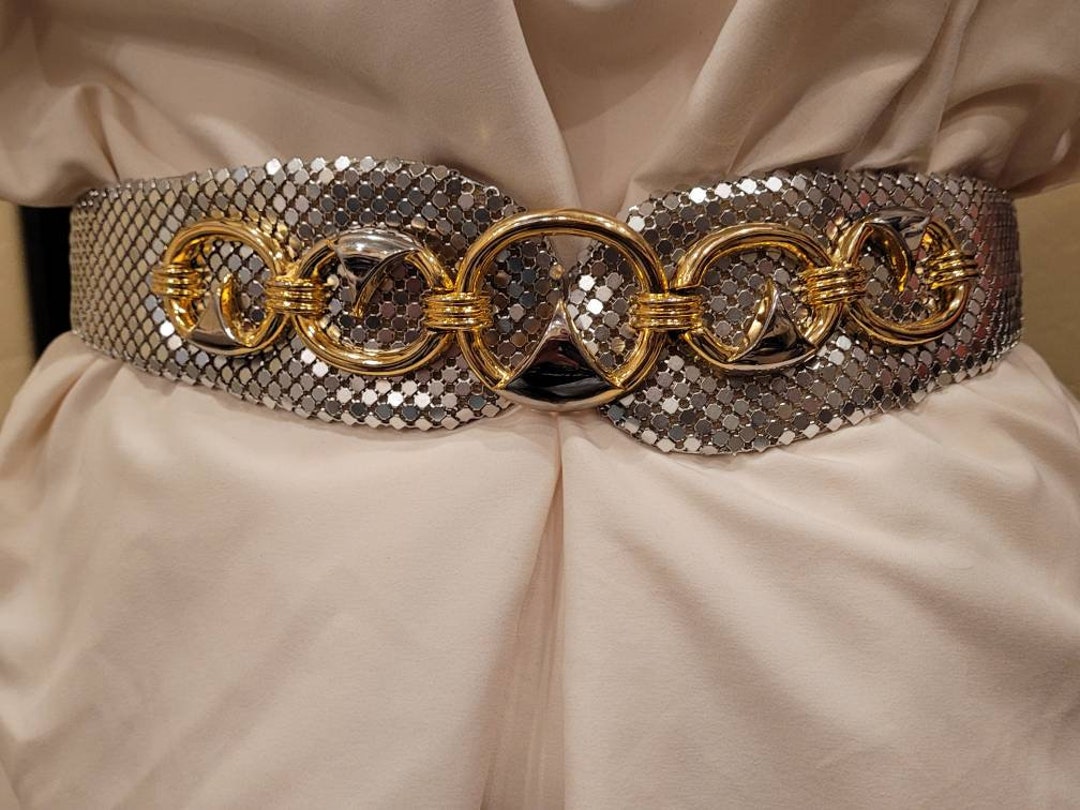 Retro Vintage Thick Silver Tone Metal Mesh Belt With Gold and Silver ...
