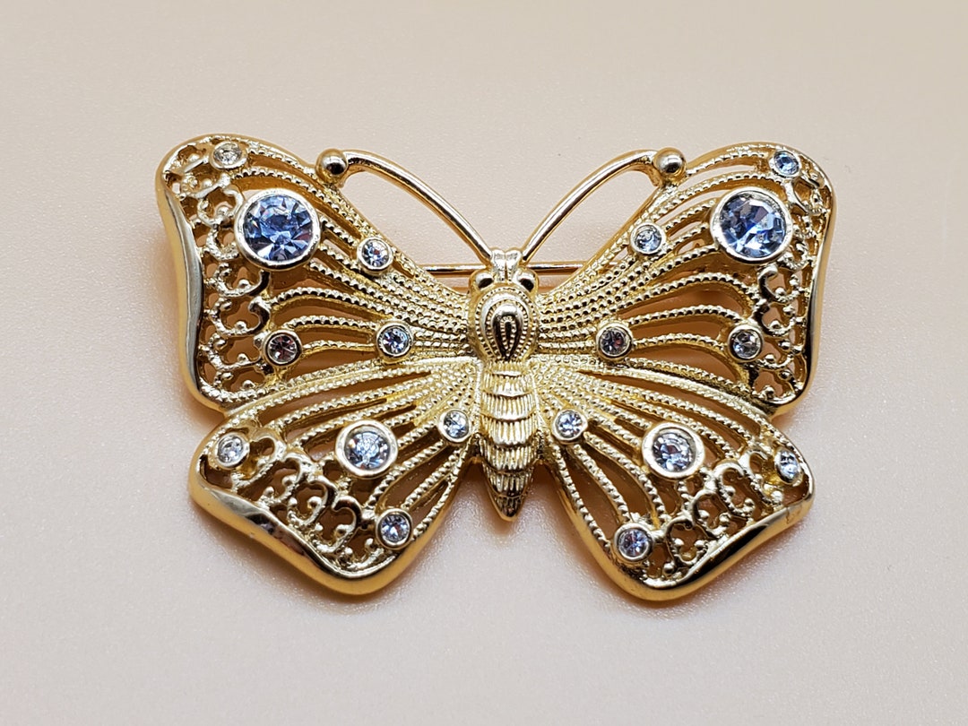 Vintage Christian Dior Gold Tone Clear Crystal Butterfly Brooch - Etsy