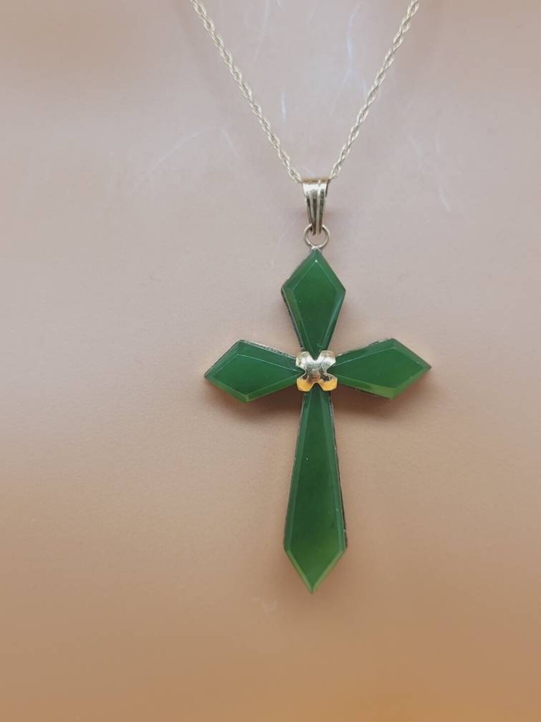 Vintage 14k Yellow Gold Green Jade Cross Pendant on 14k Chain - Etsy