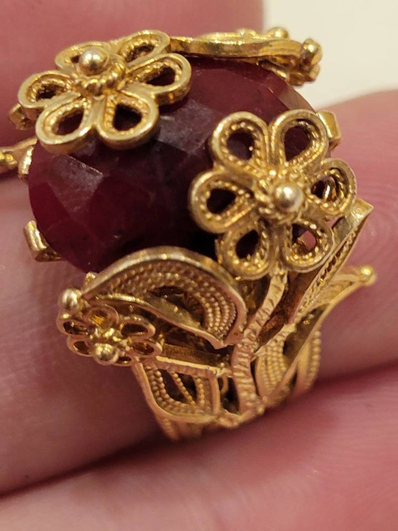 Vintage DGS Sterling Vermeil Filigree Ruby Ring - Etsy