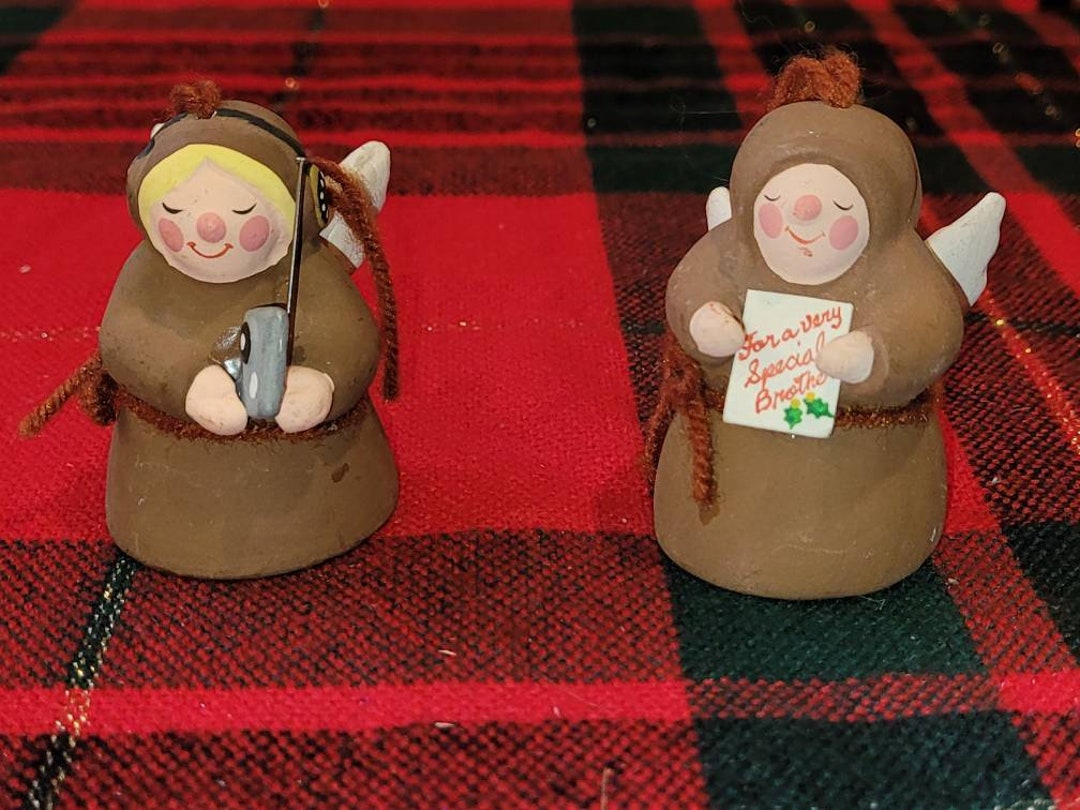 Vintage Hand Made Folk Art Angel Monk Christmas Bell Ornaments - Etsy