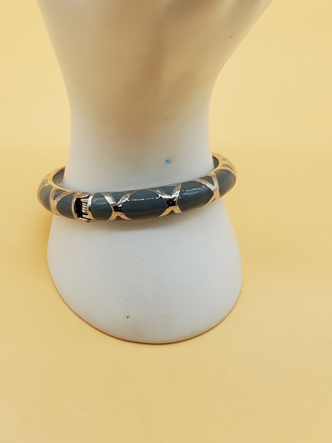 Vintage Silver Tone Gray Enamel Bangle Bracelet - Etsy