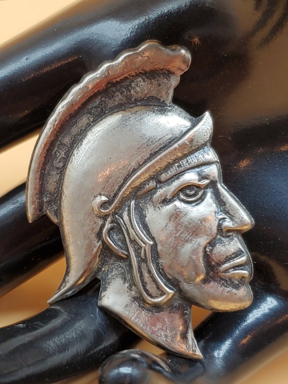 Vintage Japan silver tone Spartan soldier head pin - Gem
