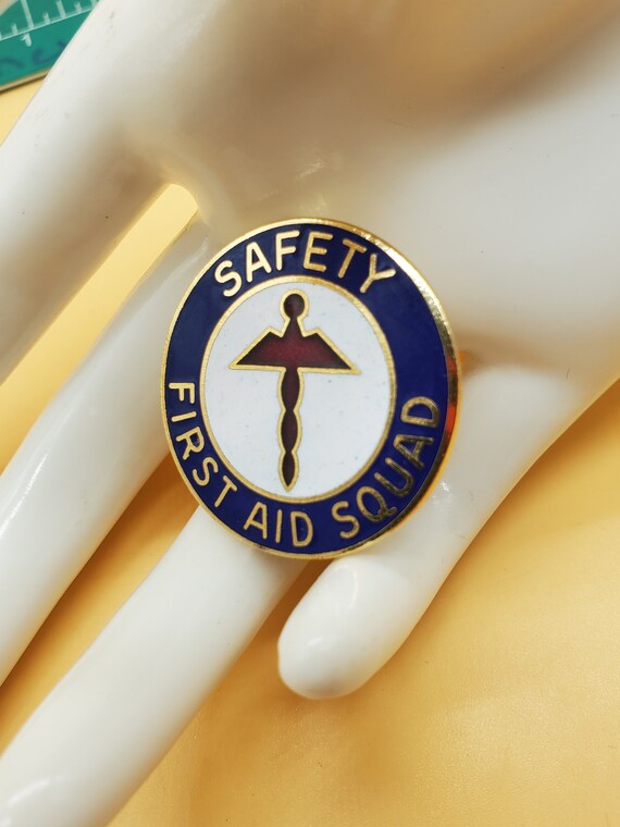 vintage enamel Safety First Aid Squad pin - Gem