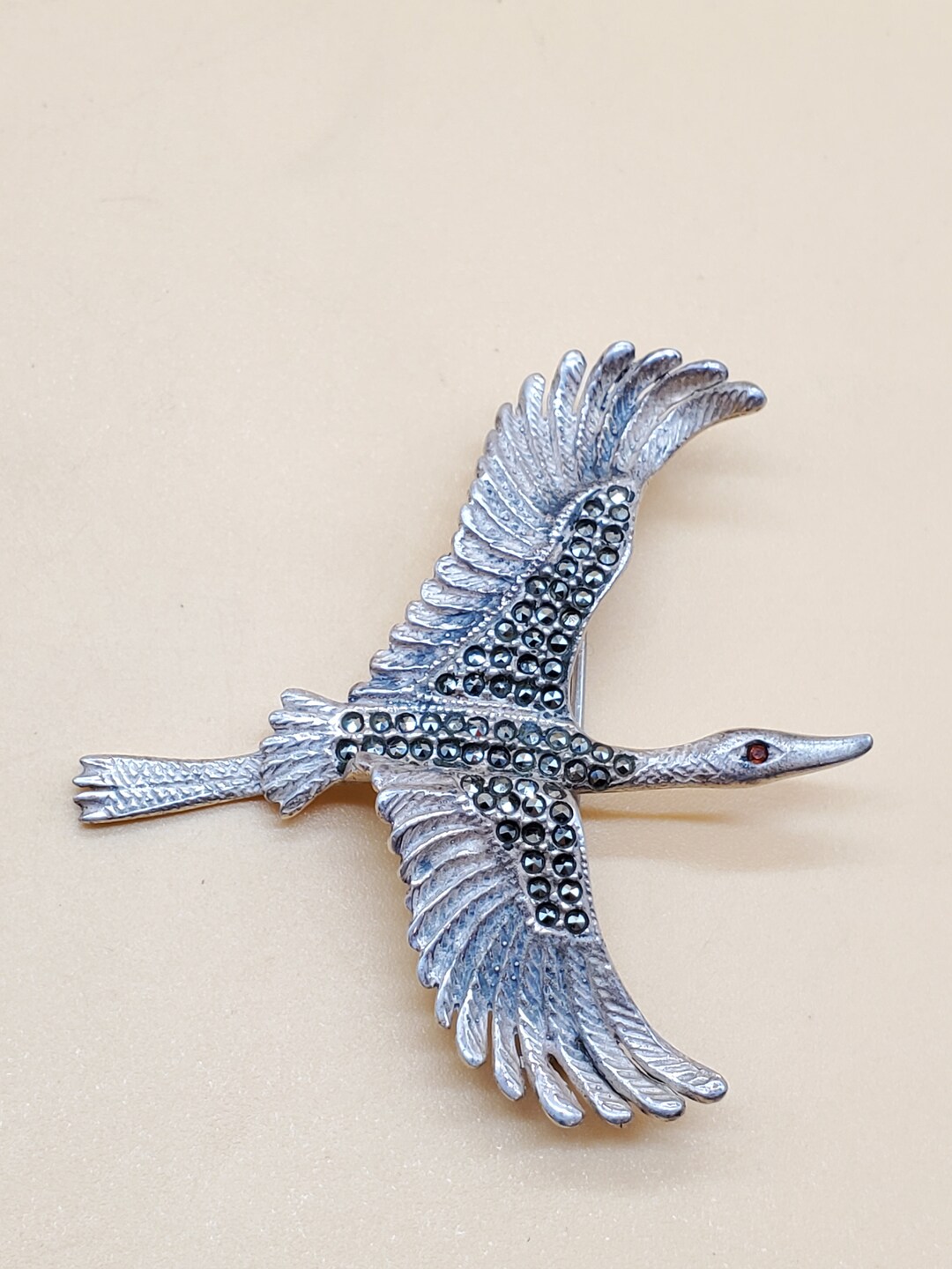 Vintage Sterling Silver Heron Bird Crane or Pterodactyl Brooch With ...