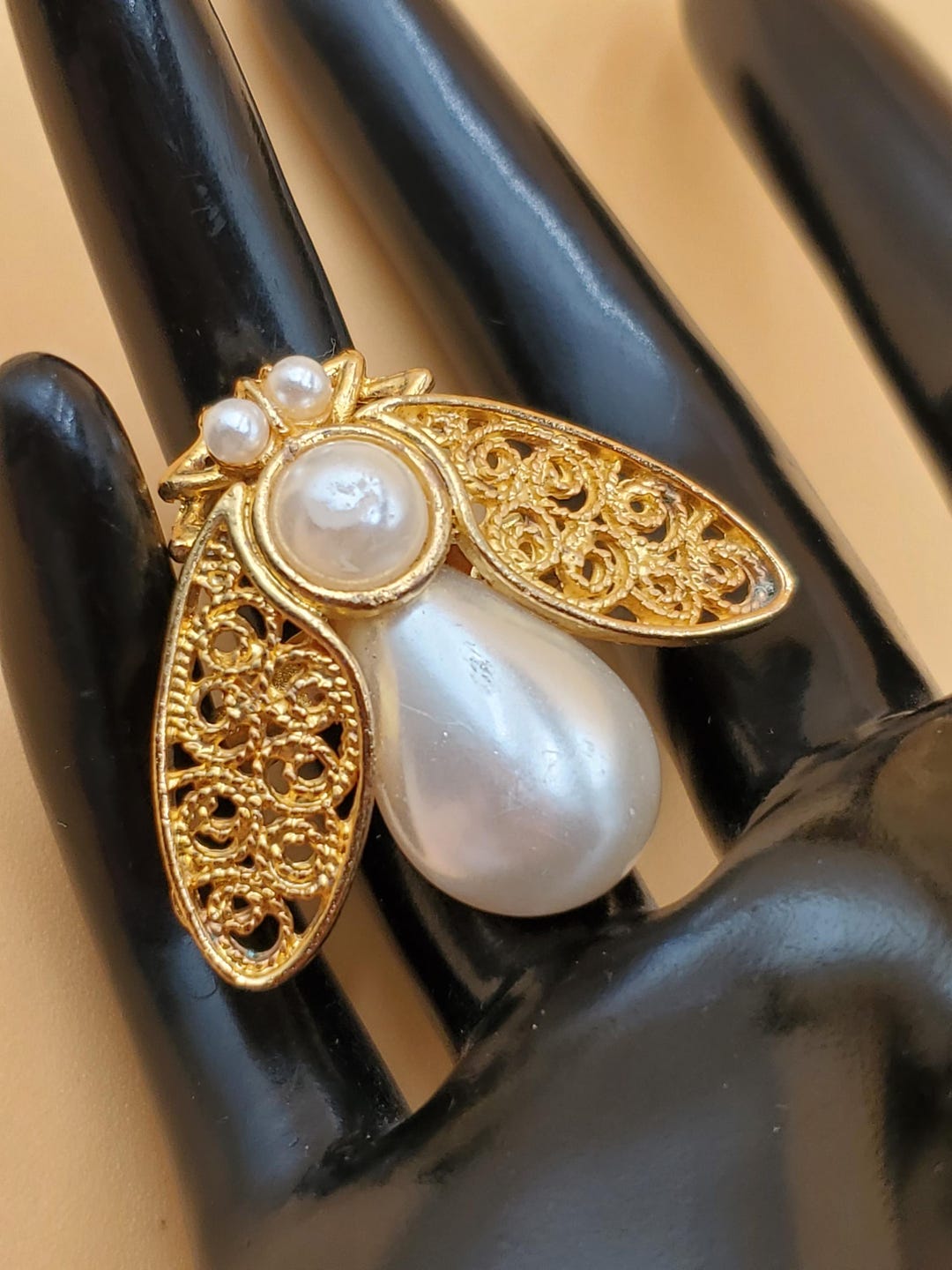 Vintage Gold Tone Faux Pearl Bug Brooch - Etsy