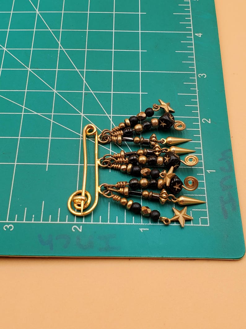 Vintage Whimsical Gold Tone Safety Pin Style Brooch With Dangling ...