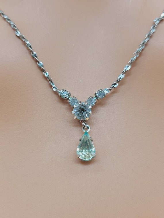 Vintage Avon silver tone chain necklace with rhinesto… - Gem