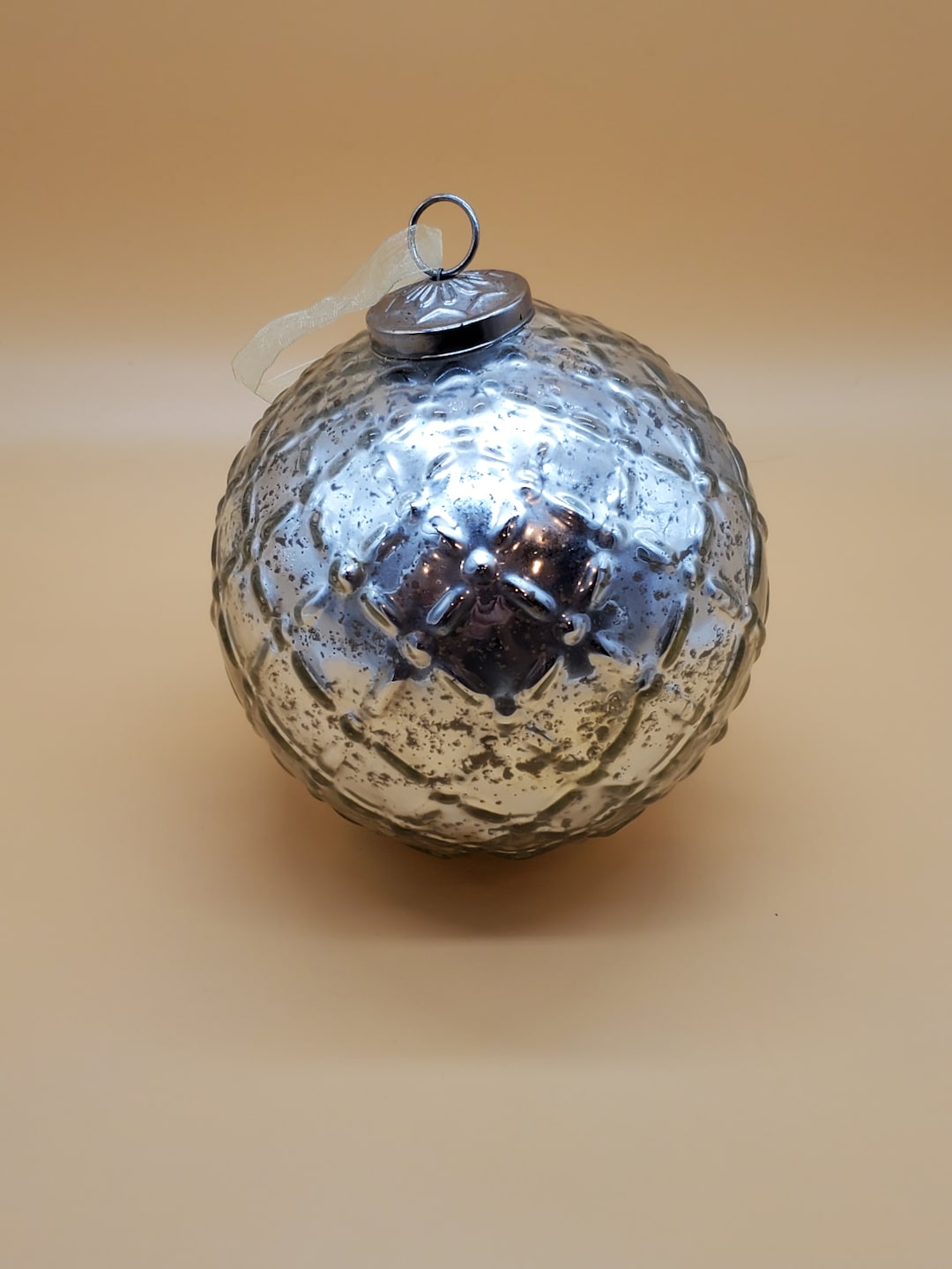 Vintage Large Silver Glass Kugel Style Christmas Ball Ornament - Etsy