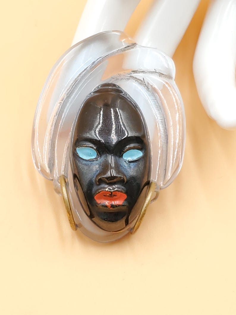 Vintage Blackamoor African Queen Face Brooch Lucite Celluloid Bakelite ...