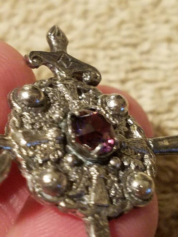 Vintage antique crossed swords Shield pin, SILVER - Gem