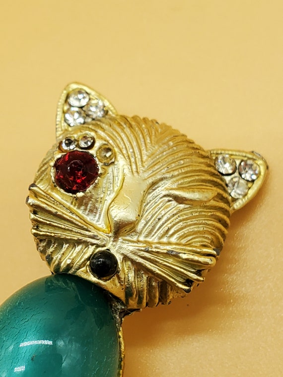 Vintage Jelly Belly Rhinestone Cat Brooch Gem