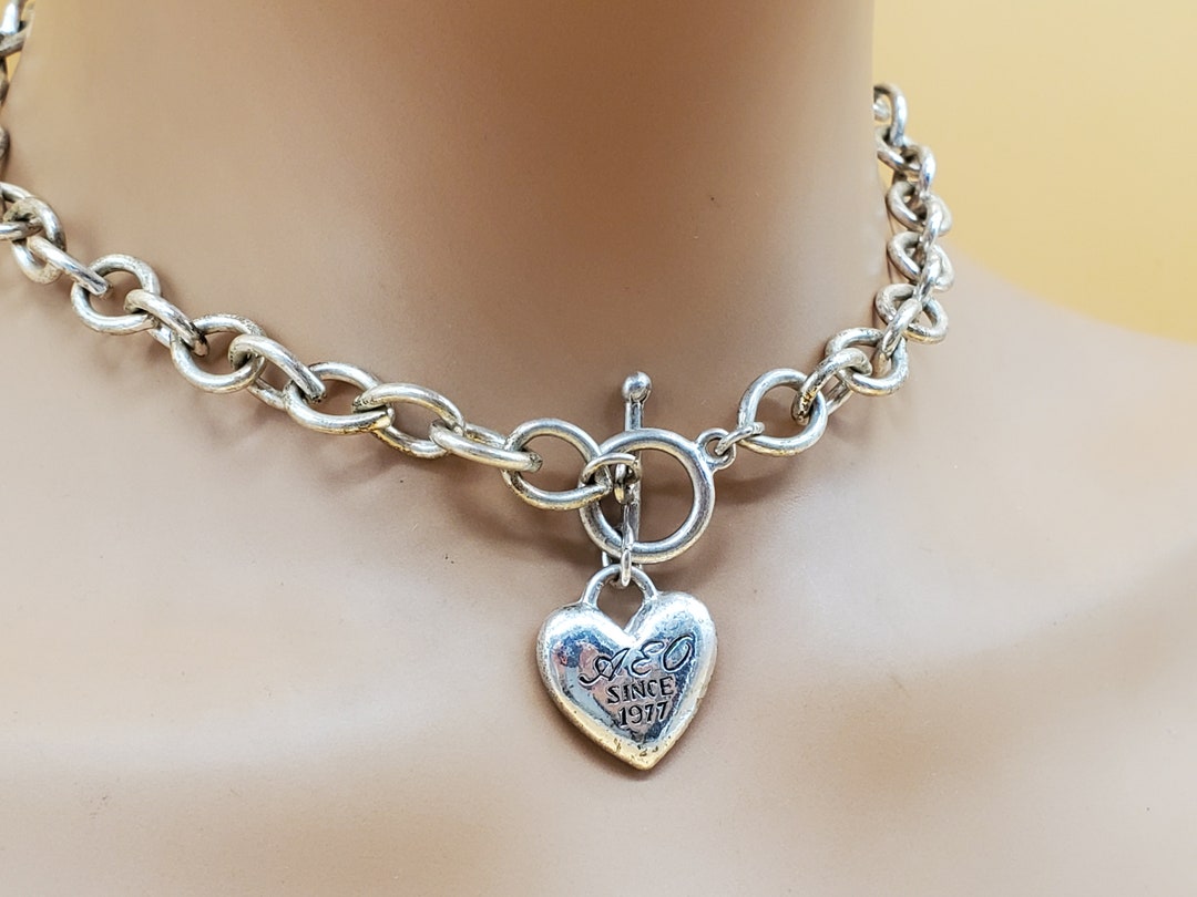 Vintage AEO Silver Tone Heart Toggle Chain Necklace - Etsy