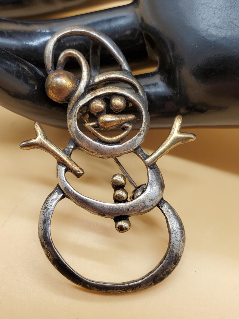 Vintage MJ Antiqued Snowman Brooch - Etsy