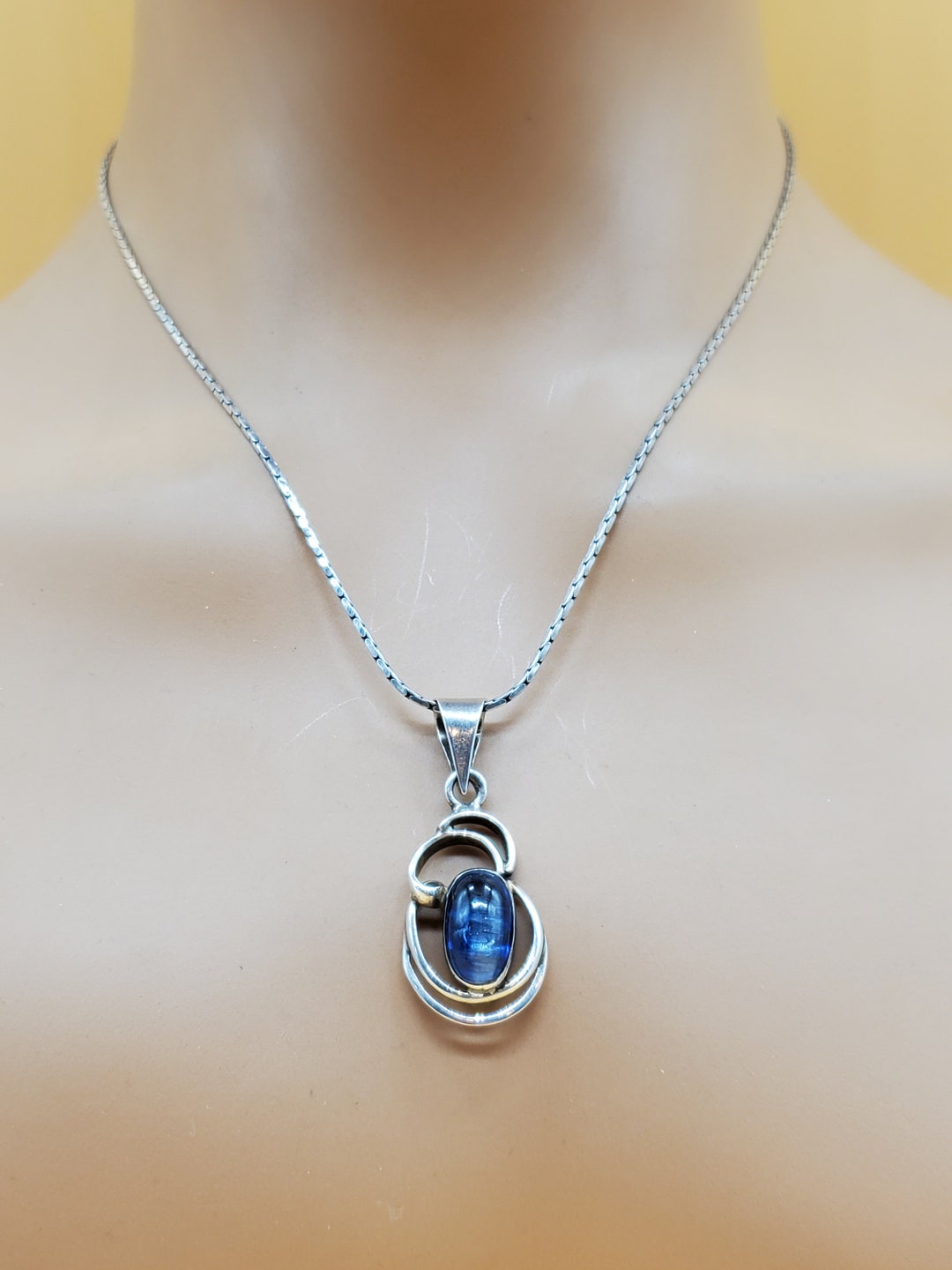 Vintage Sterling Silver Blue Stone Pendant Necklace - Etsy