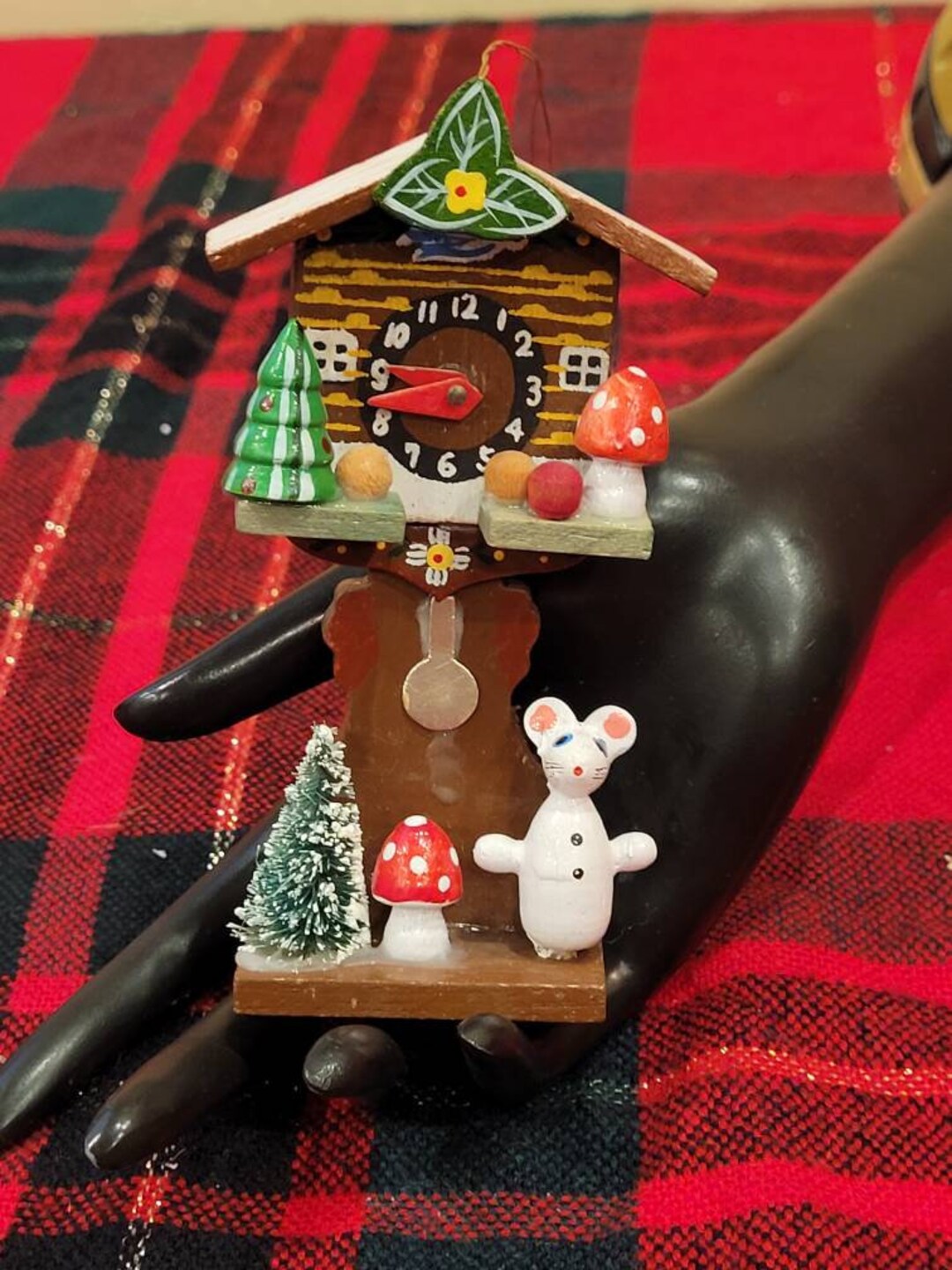 Vintage Miniature Cuckoo Clock With Mushrooms Christmas Ornament - Etsy