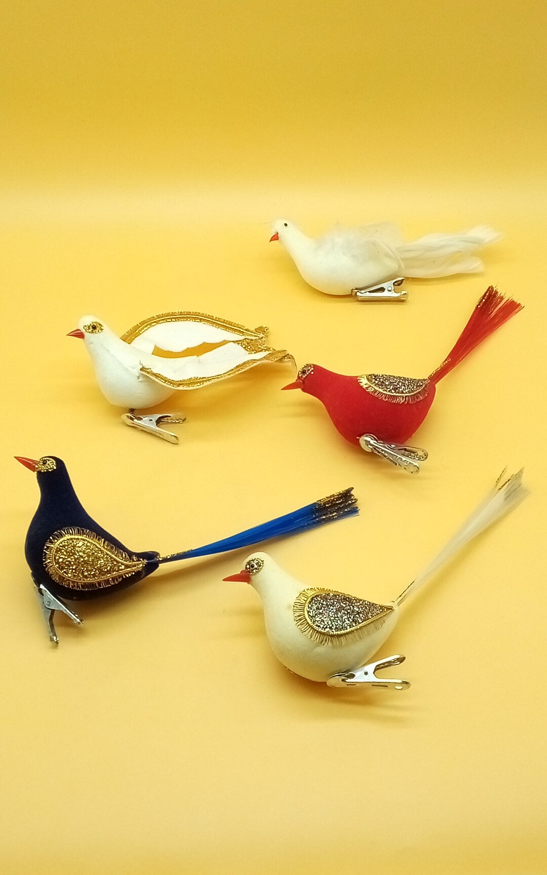 Vintage Styrofoam Felt Glitter Bird Clip on Christmas Ornaments, Select ...
