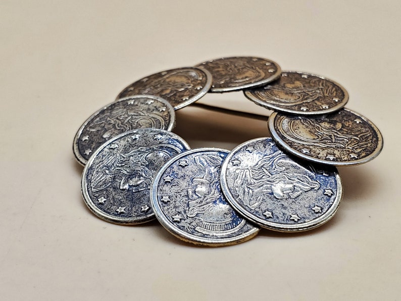 Vintage Faux Roman Coin Wreath Brooch - Etsy