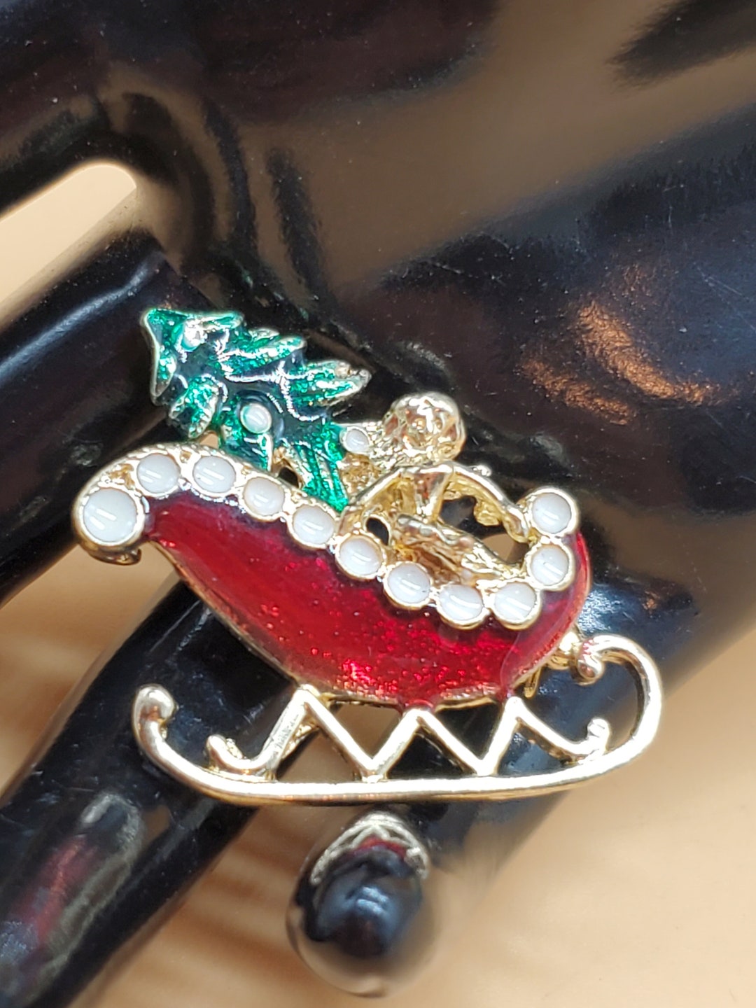Vintage Enamel Santa Claus Enamel Christmas Sleigh Pin - Etsy