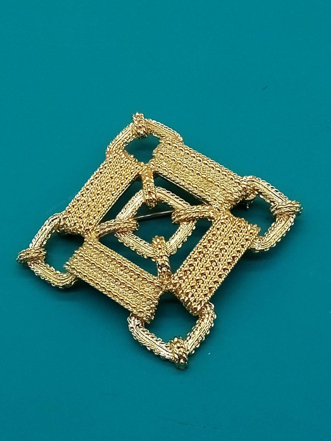 Vintage Monet Large Gold Tone Textured Box Squares Brooch - Etsy