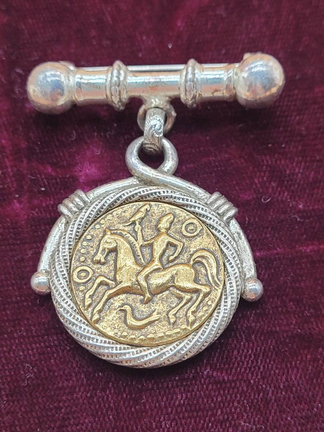 Vintage Etruscan / Renaissance Dangling Gold Tone Replica Coin Bar ...