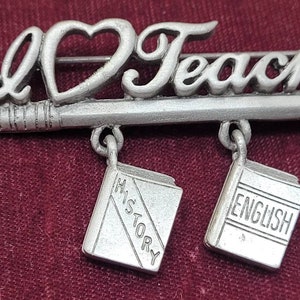 Vintage JJ Pewter Tone I LOVE TEACHING Charm Brooch - Etsy