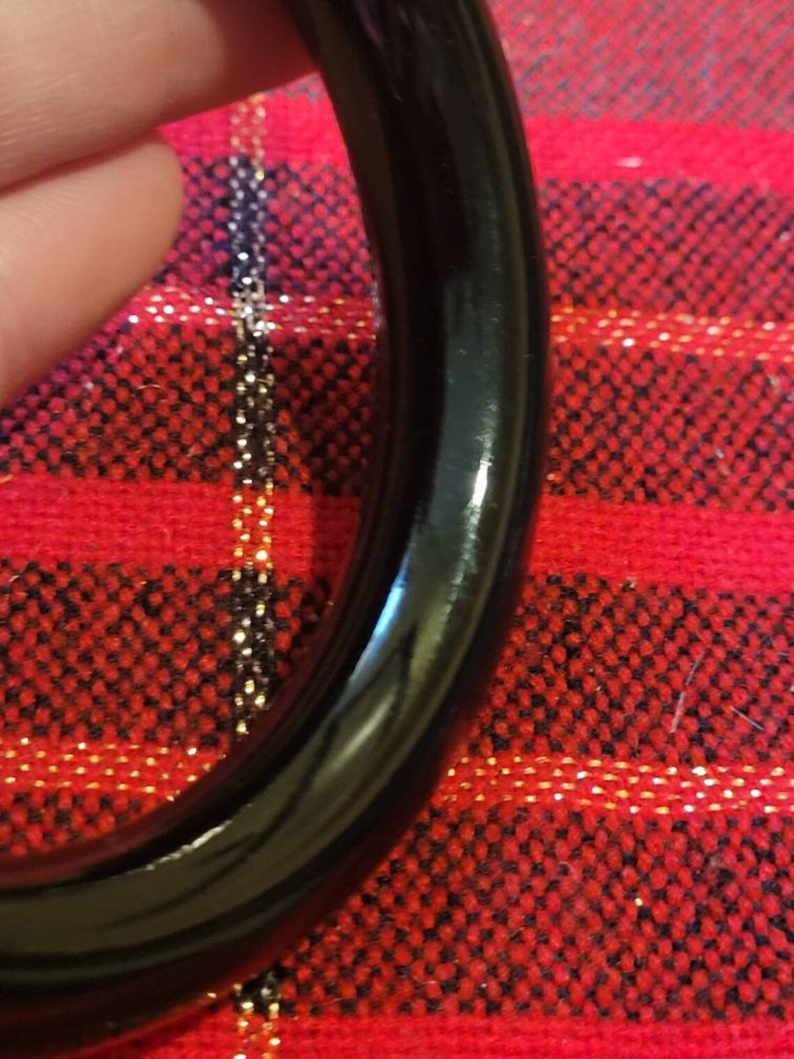 Vintage Thick Chunky Hollow Tube Black Enamel Bangle Bracelet With Gold ...