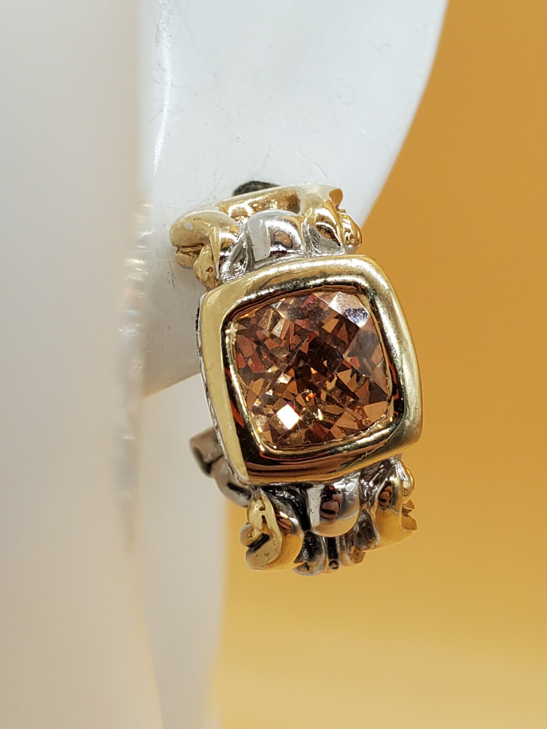 Vintage John Mederios Silver Tone Fancy Half Hoop Earrings With Gold ...