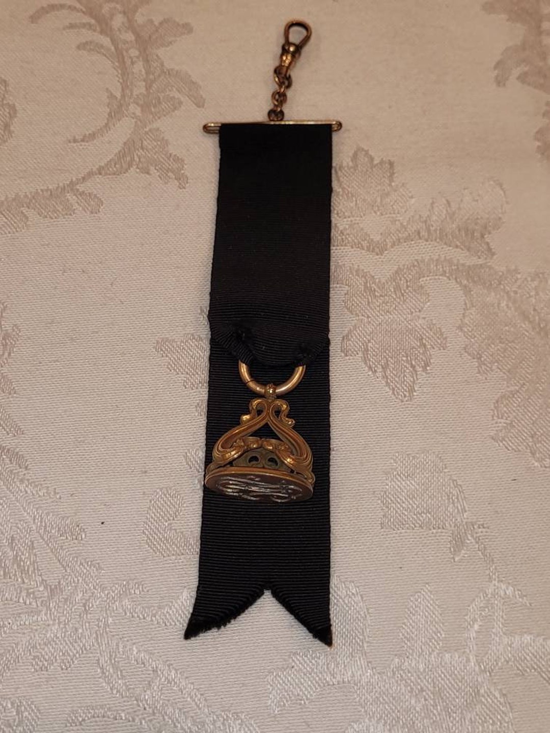 Vintage Victorian Watch Fob Gold Filled Mourning Ribbon Brooch - Etsy