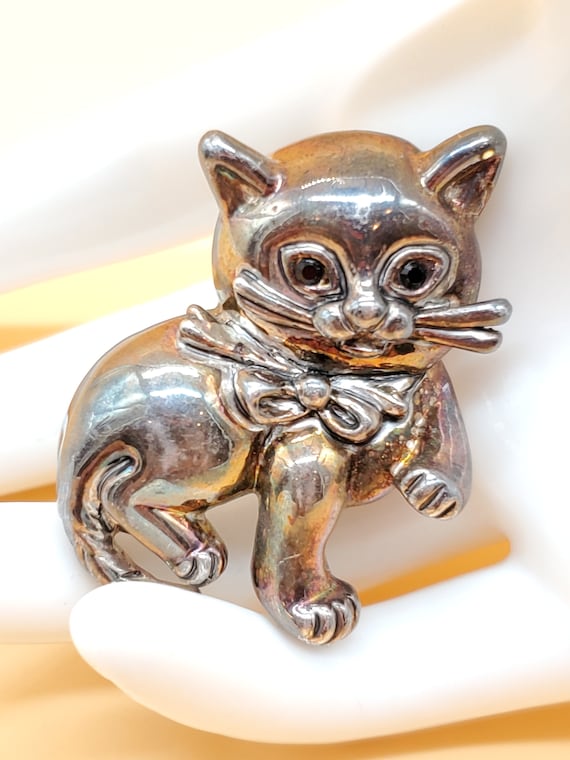 Vintage cat brooch, dark - Gem