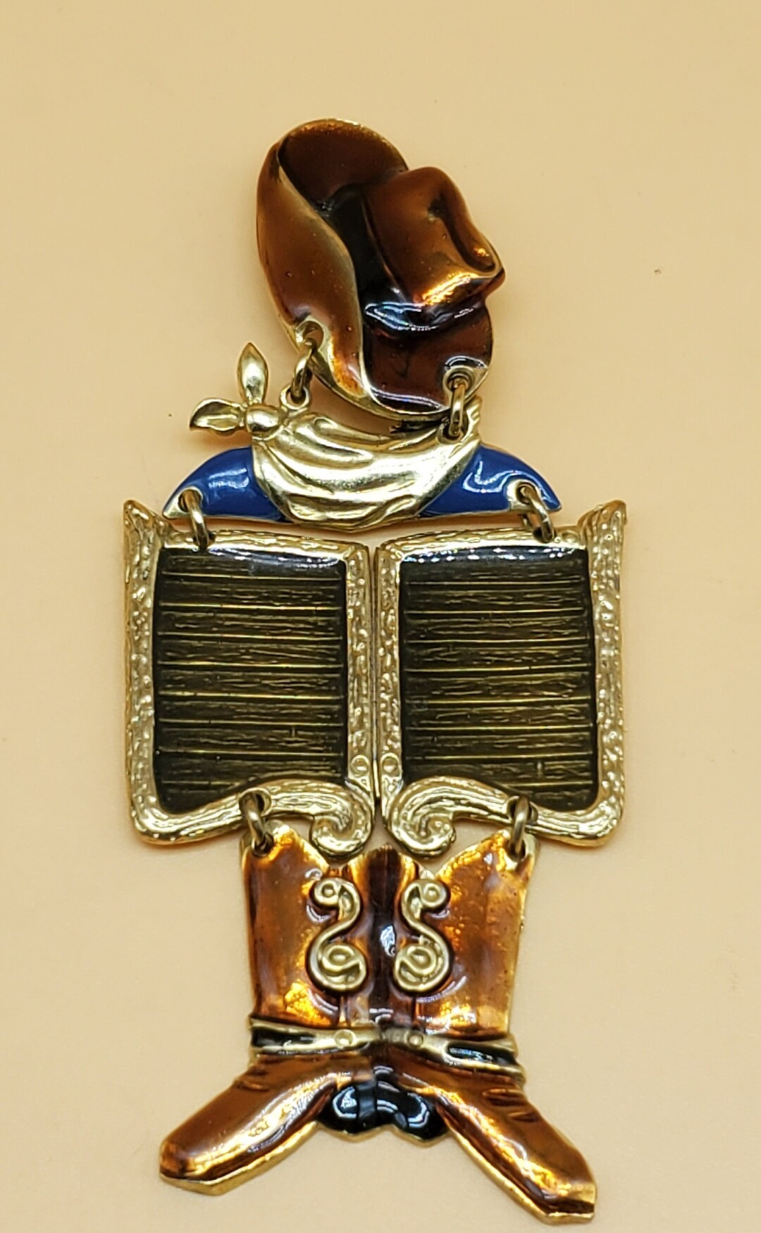 Von Don Lin Large Enamel Panel Cowboy Brooch - Etsy