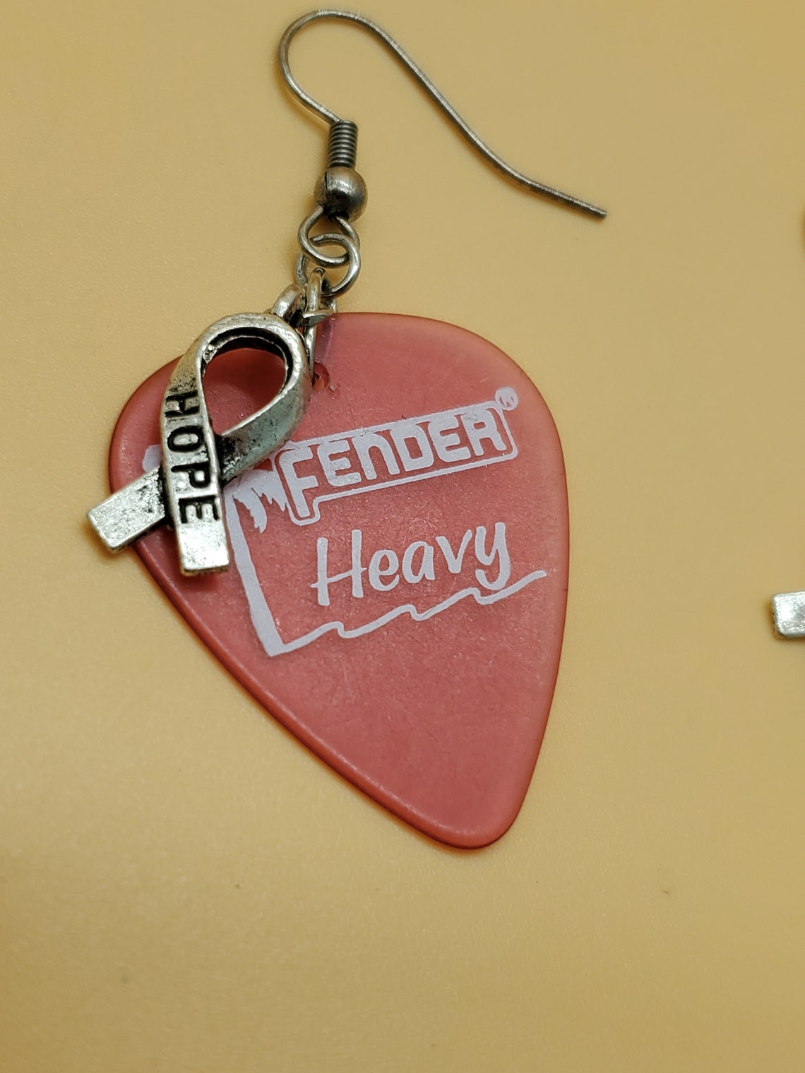Vintage Fender Guitar Pick Ribbon Breast Cancer Awareness Earrings - Etsy