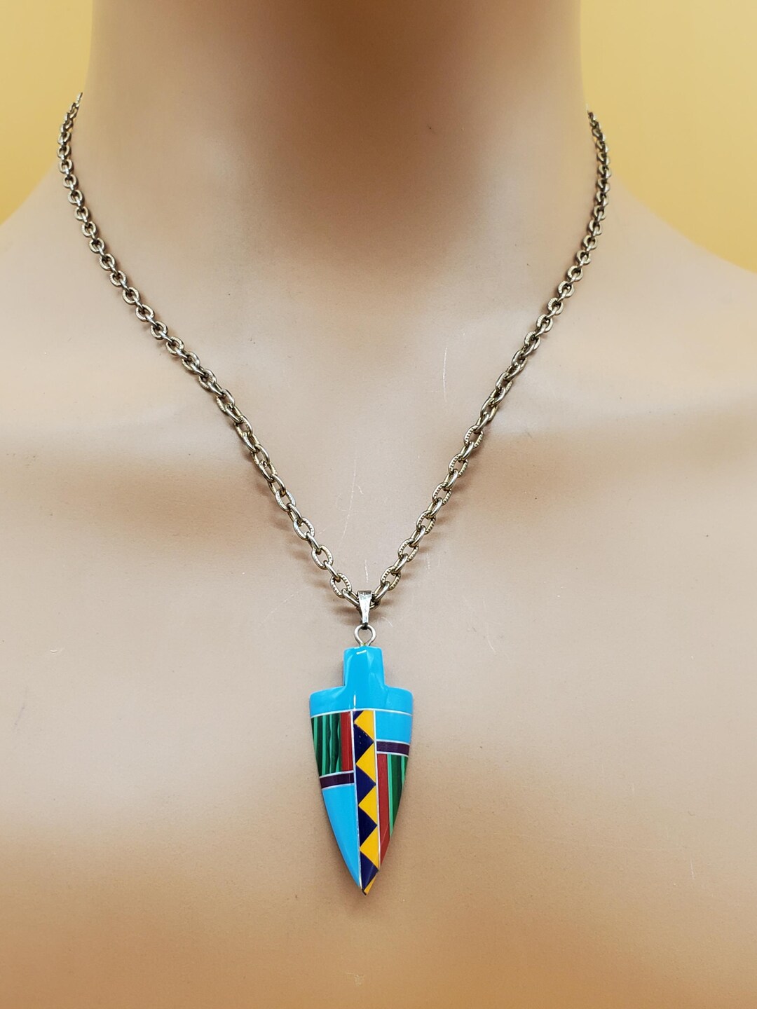 Vintage Faux Turquoise Inlay Native American Arrow Pendant Necklace - Etsy