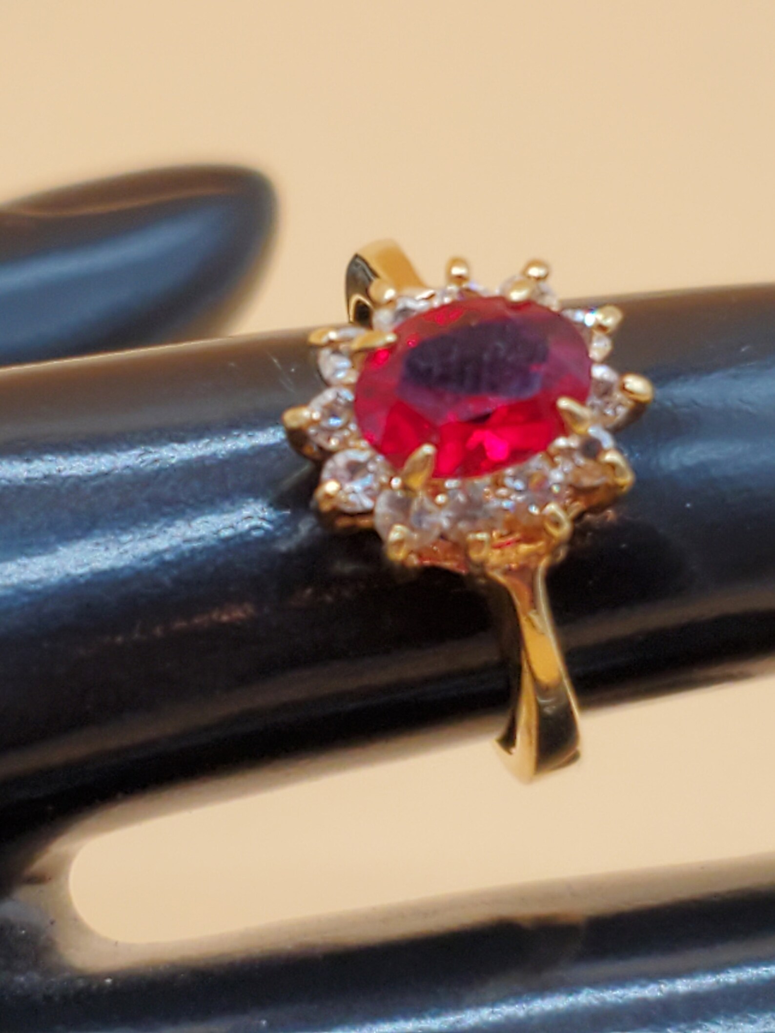 Vintage Gold Plated Faux Ruby Cocktail Ring - Etsy