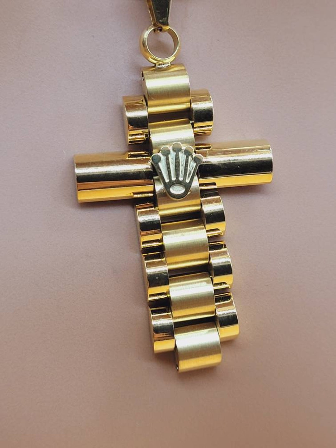 Vintage Gold Tone Watch Link Cross Pendant Necklace - Etsy