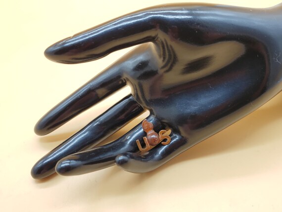 Antique US Military Flaming Bomb metal and leather pin - Gem