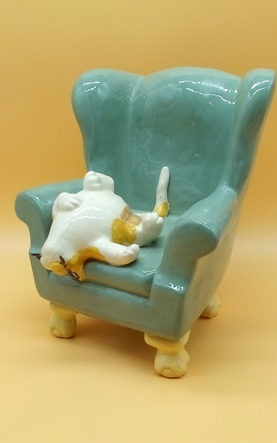 Vintage XL Ceramic Fat Cat Laying on Chair Piggy Bank - Etsy