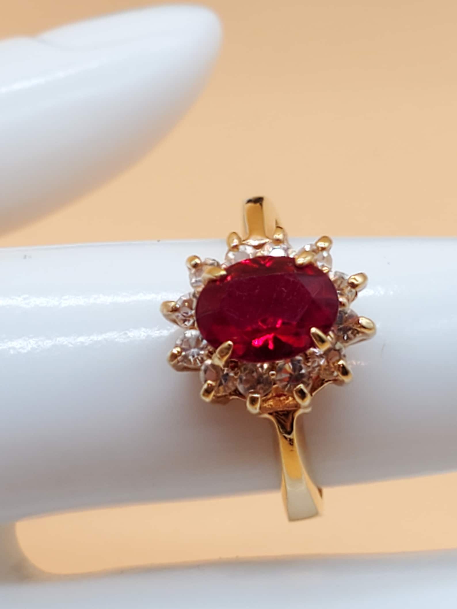 Vintage Gold Plated Faux Ruby Cocktail Ring - Etsy