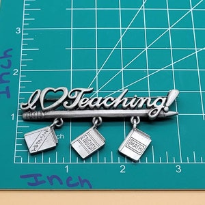 Vintage JJ Pewter Tone I LOVE TEACHING Charm Brooch - Etsy