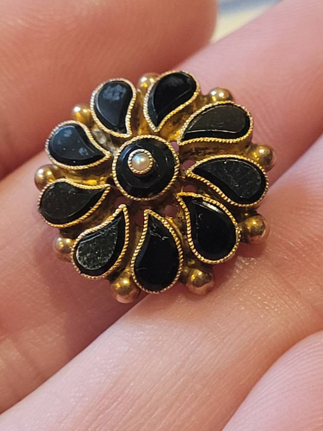 Vintage Antique 12k Onyx Mourning Pin With Seed Pearl Center - Etsy