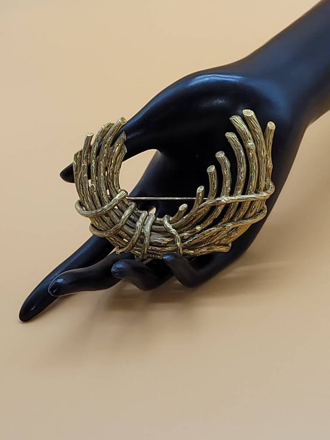 Vintage Clara Studios Large Bronze Tone Metal Twigs Twine Bundle Brooch ...