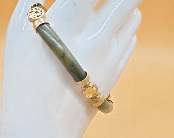 Vintage Asian Gold Plated Green Jade Link Bracelet - Etsy