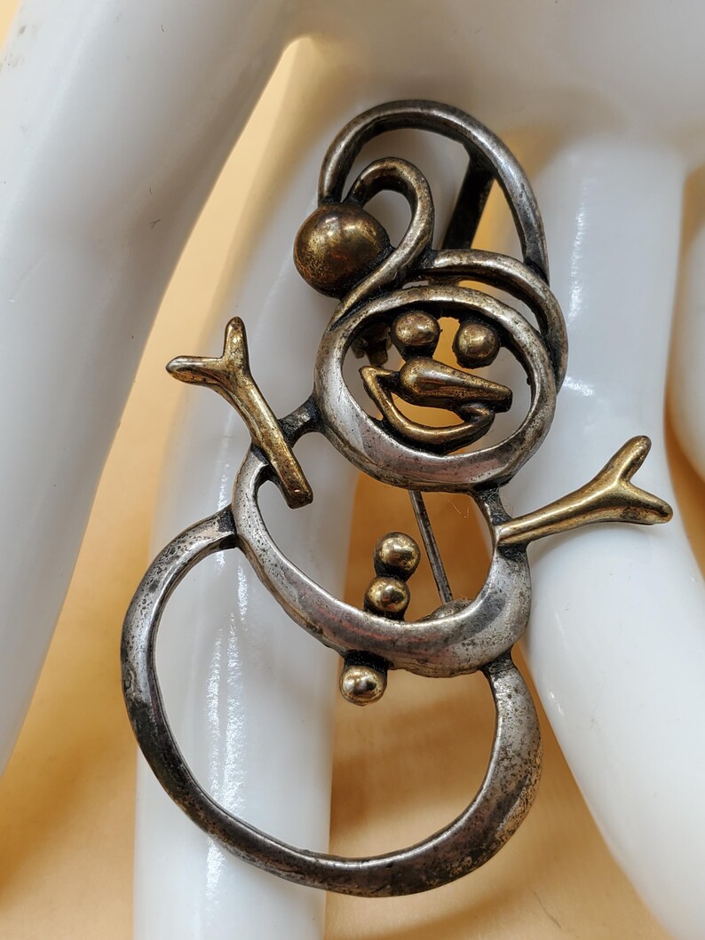 Vintage MJ Antiqued Snowman Brooch - Etsy