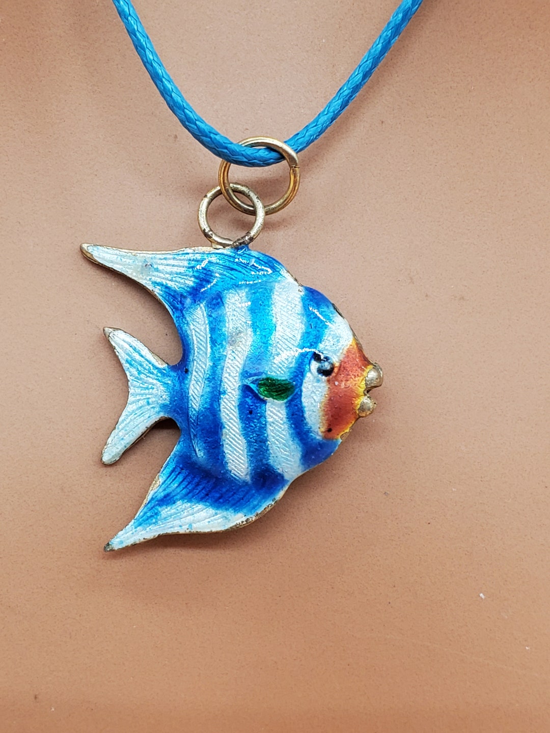 Vintage Cloisonne Style Angel Fish Pendant Necklace - Etsy
